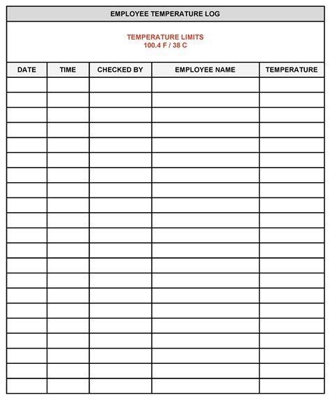 Daily Temperature Temperature Log Template Excel