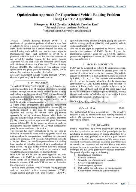 optimization approach for capacitated vehicle routing problem using genetic algorithm pdf