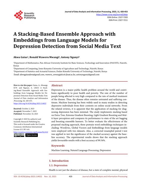 pdf a stacking based ensemble approach with embeddings from language models for depression