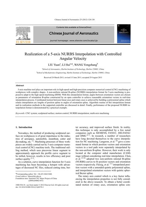 pdf realization of a 5 axis nurbs interpolation with controlled angular velocity