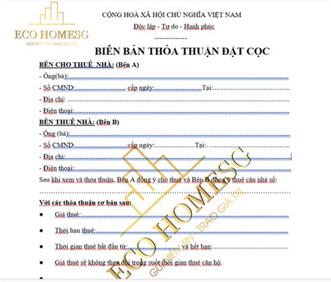 Top 10 mẫu hợp đồng đặt cọc căn hộ chung cư mới nhất