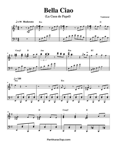 Bella Ciao Sheet Music Pedro Lutterbach Easy Piano