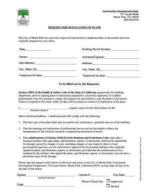Fillable Online Menlopark To Be Filled Out By The Requestor Menlo