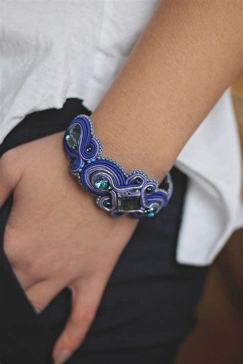 Bracelet bleu soutache Manchette bleue de bijoux de mariée Etsy