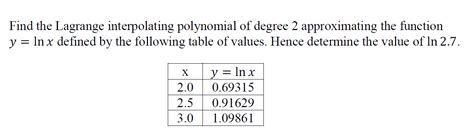 solved find the lagrange interpolating polynomial of degree