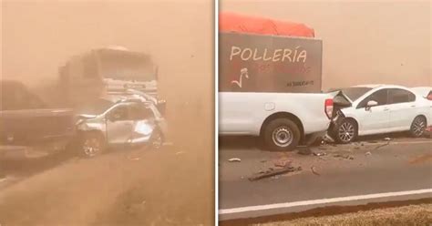 Una tormenta de tierra provocó múltiples choques en cadena dos muertos