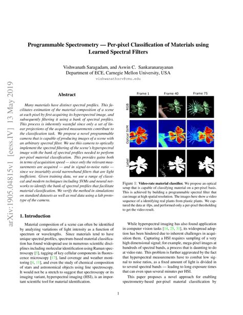 programmable spectrometry per pixel classification of materials using learned spectral