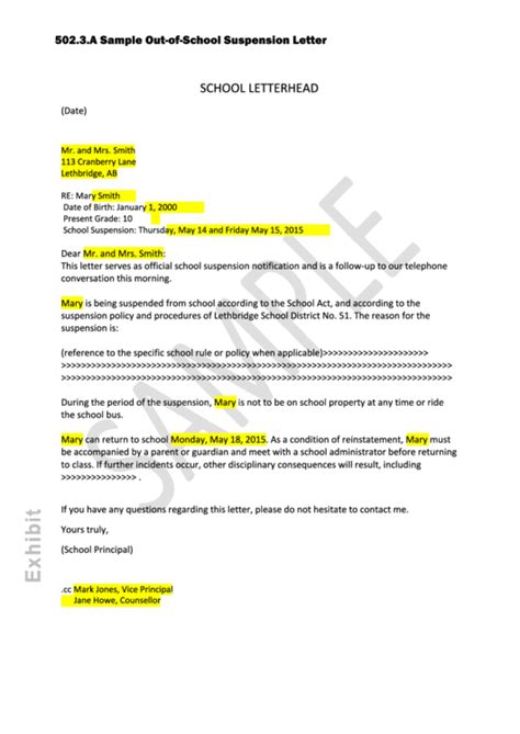 School Suspension Letter