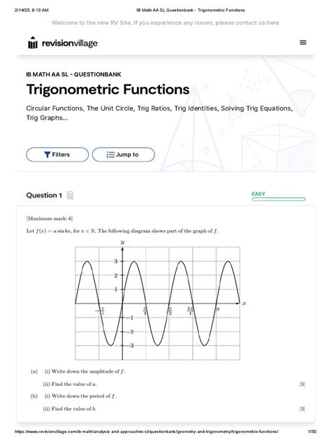 ib math aa sl questionbank trigonometric functions pdf trigonometric functions maxima