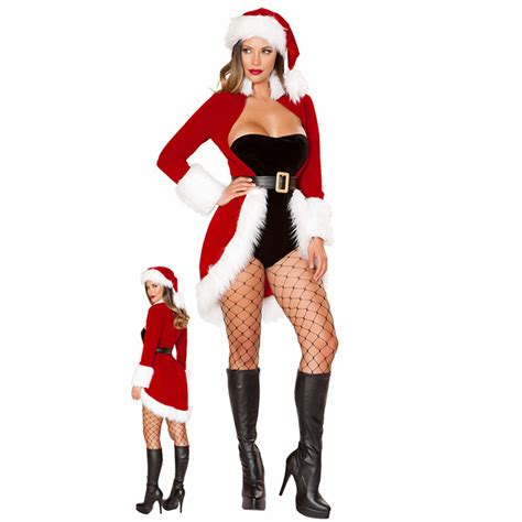 4pcs Women S Sexy Santa Girl Strapless Bodysuit And Red Velvet Jacket