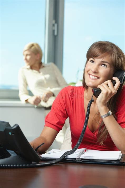 Businesswoman Talking On Landline Phone Stock Image Image Of