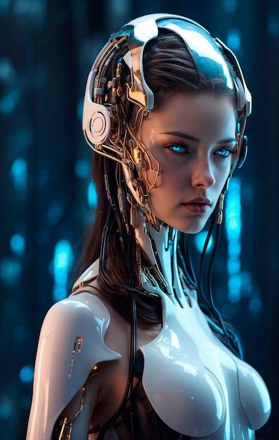 Retrato Visionario De Una Mujer Mitad Humano Mitad Robot Foto Premium
