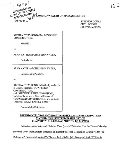 Defendant Alan Vater Christina Vater S Cross Motion To Strike
