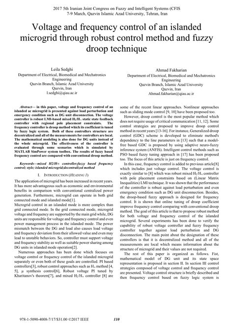 pdf voltage and frequency control of an islanded microgrid through robust control method and