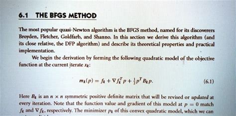 solved 6 1 the bfgs method the most popular quasi newton algorithm is the bfgs method named