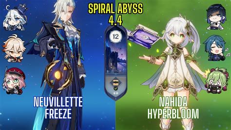 C0 Neuvillette Furina Freeze C0 Nahida Hyperbloom Spiral Abyss 4 4