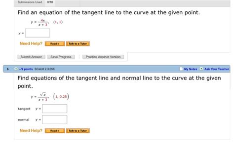 solved find an equation of the tangent line to the curve at
