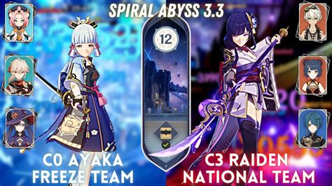 C0 Ayaka Freeze C3 Raiden National Spiral Abyss 3 3 Floor 12 9