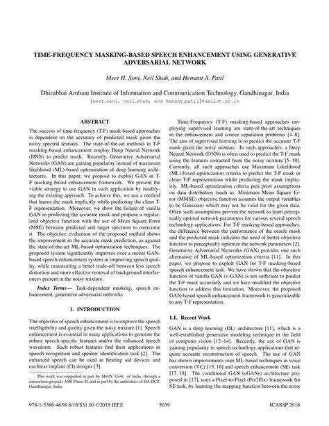 pdf time frequency masking based speech enhancement using generative adversarial network