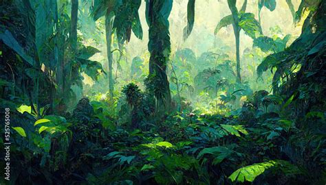 Jungle Nature Landscape Wallpaper Exotic Forest Illustration With Lush