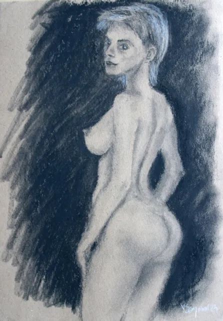 FEMALE NUDE FIGURE 36 Original Charcoal Drawing YSArt Naked Woman A4
