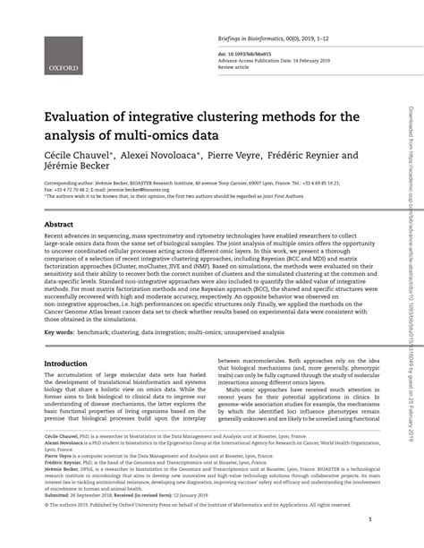 pdf evaluation of integrative clustering methods for the analysis of multi omics data