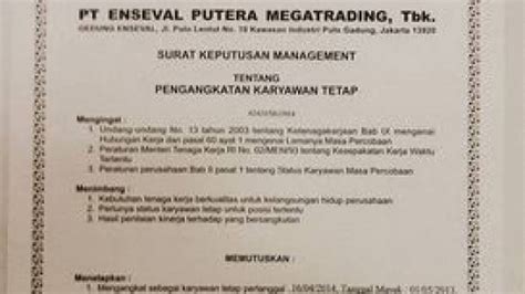 Detail Contoh Surat Pengangkatan Karyawan Tetap Perusahaan Swasta