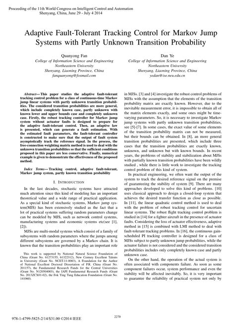 pdf adaptive fault tolerant tracking control for markov jump systems with partly unknown