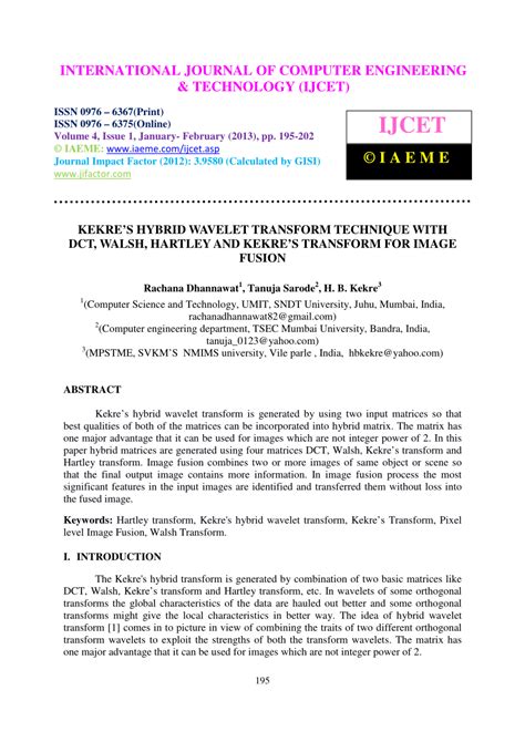 pdf “kekre s hybrid wavelet transform technique with dct walsh hartely and kekre s transform