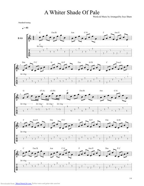 A Whiter Shade Of Pale Guitar Pro Tab By Procul Harum Musicnoteslib