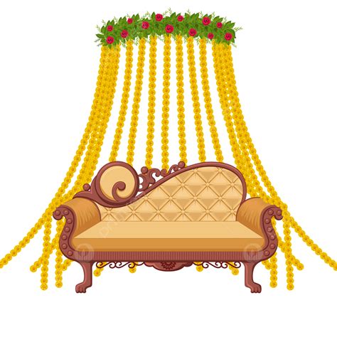 Sofa With Flower Decotaion For Haldi Function Golden Sofa Marigold