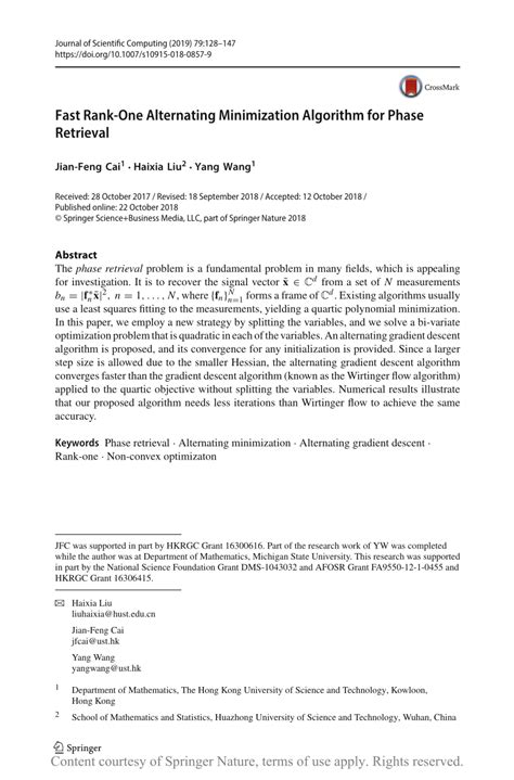 fast rank one alternating minimization algorithm for phase retrieval request pdf