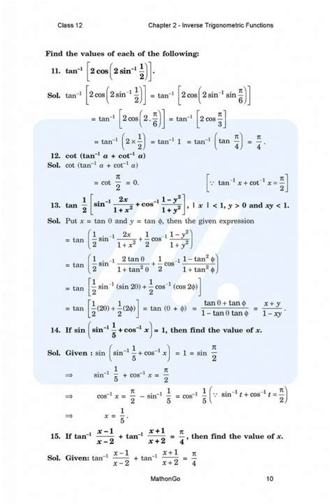 ncert solutions for class 12 maths chapter 2 inverse trigonometric functions mathongo