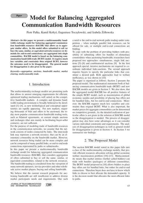 pdf model for balancing aggregated communication bandwidth resources