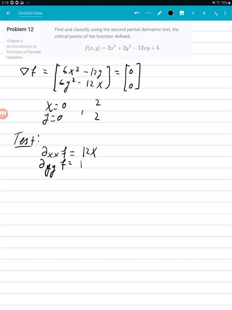 solved find and classify using the second partial derivative test the critical points of the