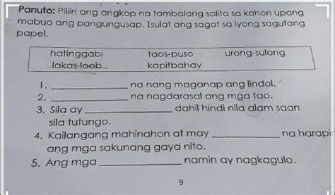 Panuto Piliin Ang Angkop Na Tambalang Salita Sa Kahon Upangmabuo Ang