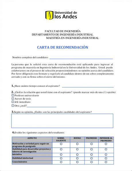 Carta de recomendación académica para aplicar a una maestría
