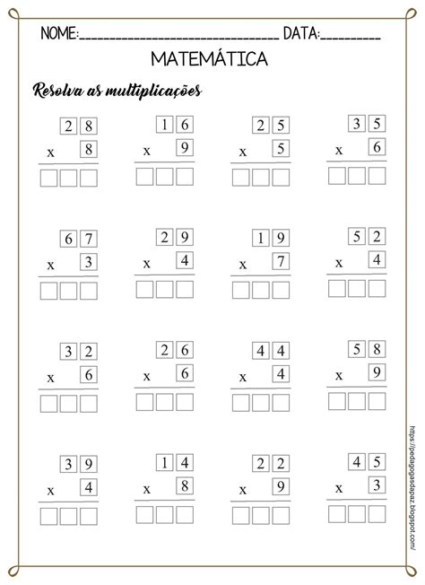Só Continhas Atividade de multiplicação 3º ano 4º ano Armadas