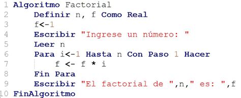Algoritmo que calcula el factorial de un número en PSeInt