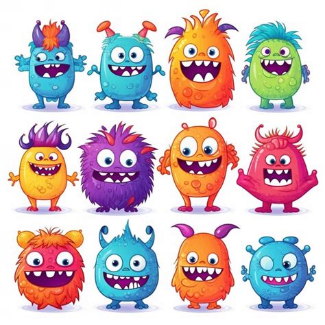 Un Conjunto De Monstruos De Dibujos Animados Con Diferentes Expresiones
