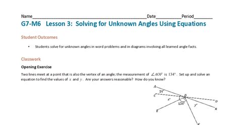 G M Lesson Solving For Unknown Angles Using Equations Google Docs