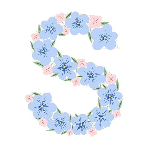 Floral Botanical Alphabet Vintage Hand Drawn Monogram Letter S Letter