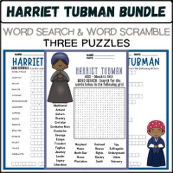 HARRIET TUBMAN Biography Bundle Word Search Word Scramble Puzzles