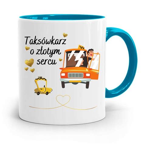 KUBEK BŁĘKITNY DLA TAKSÓWKARZA O ZŁOTYM SERCU z Nadrukiem ze Zdjęciem