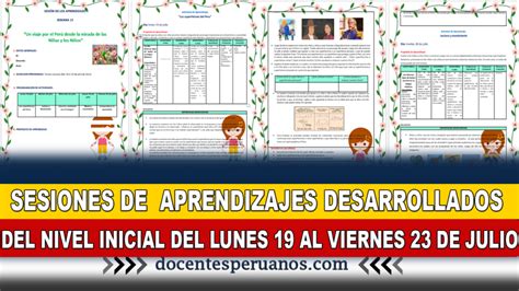 SESIONES DE APRENDIZAJES DESARROLLADOS DEL NIVEL INICIAL DEL LUNES 19