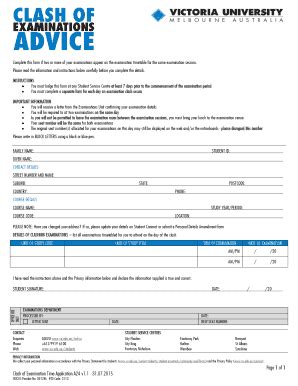 Fillable Online Vu Edu A24 Clash Of Examinations Advice Application