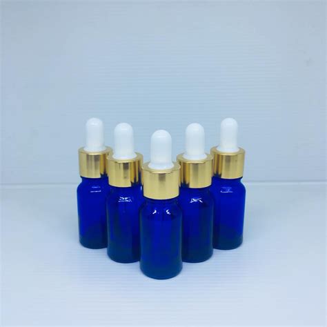 Jual Botol Kaca Pipet 20ml Biru Tebal Ring Gold Karet Putih Shopee