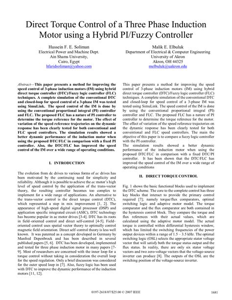 pdf direct torque control of a three phase induction motor using a hybrid pi fuzzy controller