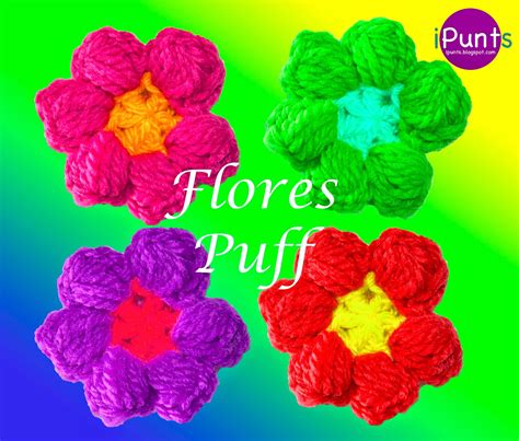iPunts Flores Puff a crochet Patrón y videotutorial paso a paso