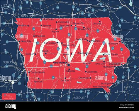 Iowa State Detailed Editable Map With With Cities And Towns Geographic